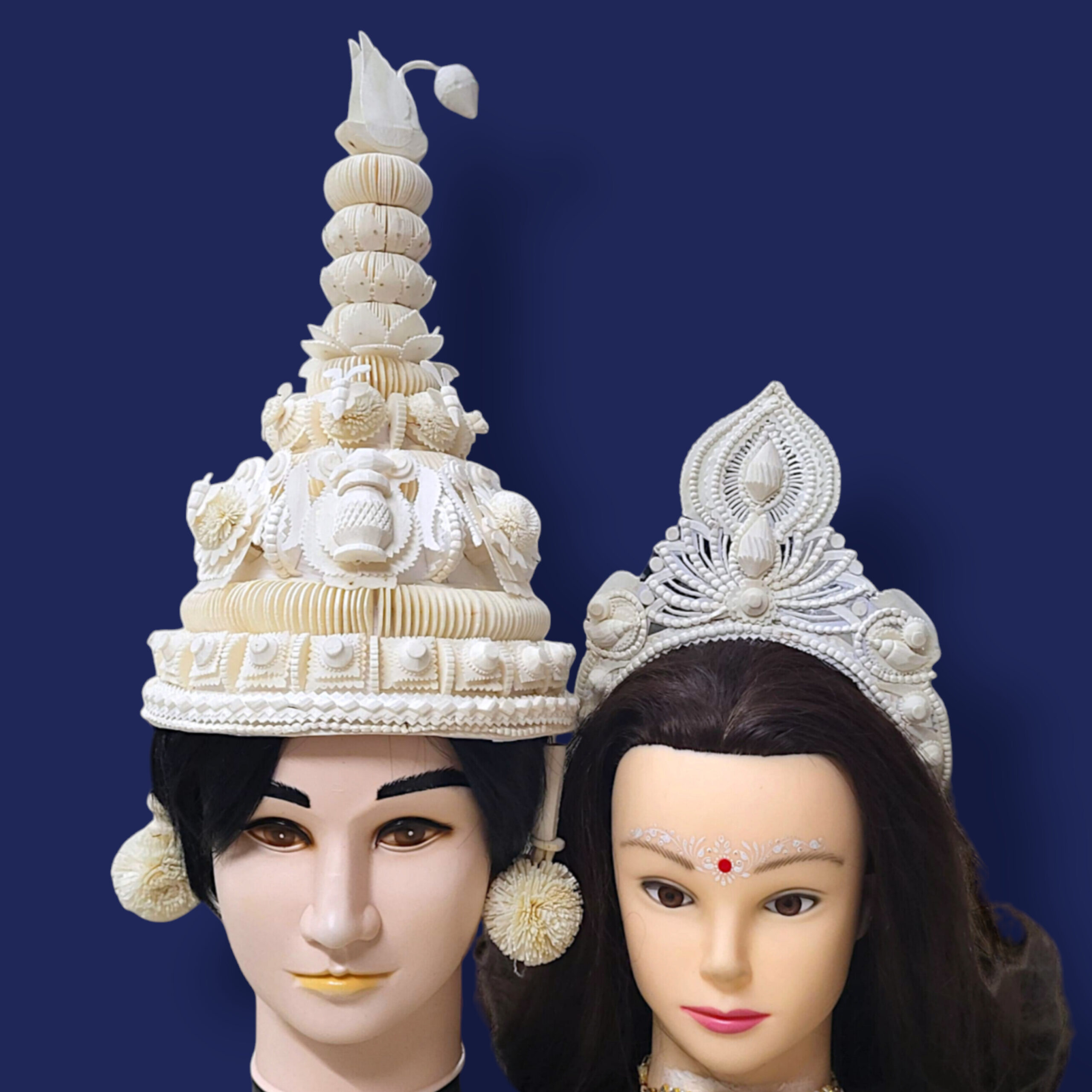 White Lotus Topor Mukut Set (White) - Shola Ghar